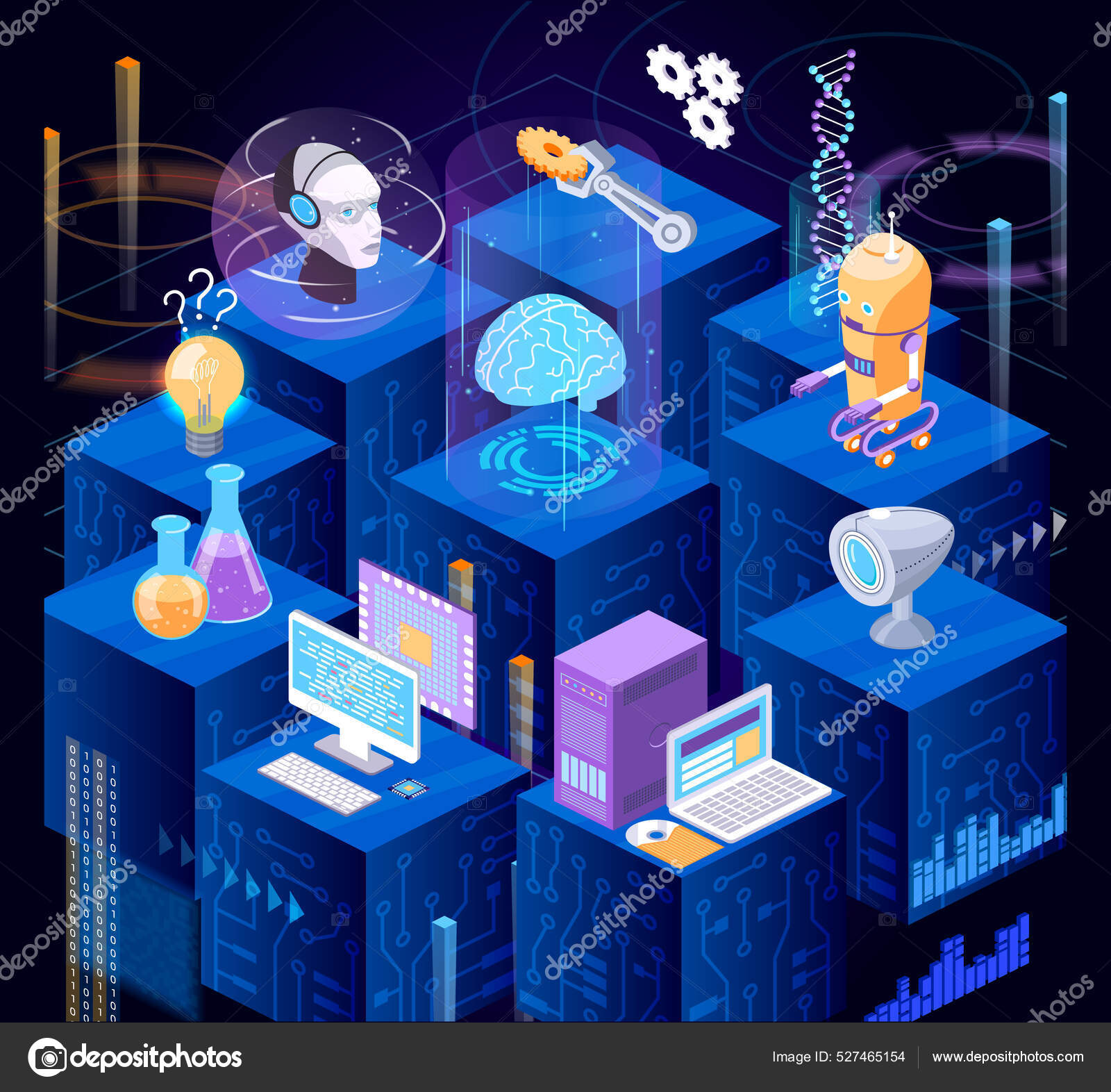 Tech Office Futuristic Workflow Isometric Modern People Use Digital ...