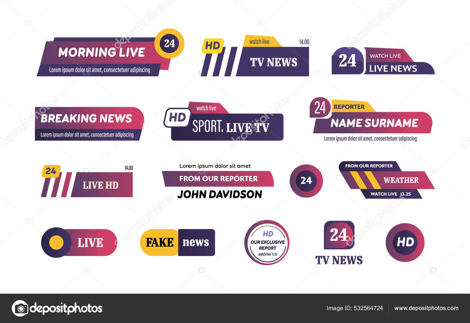 Live News Logo Set Video Broadcasting Streaming Channel Movies Videos ...