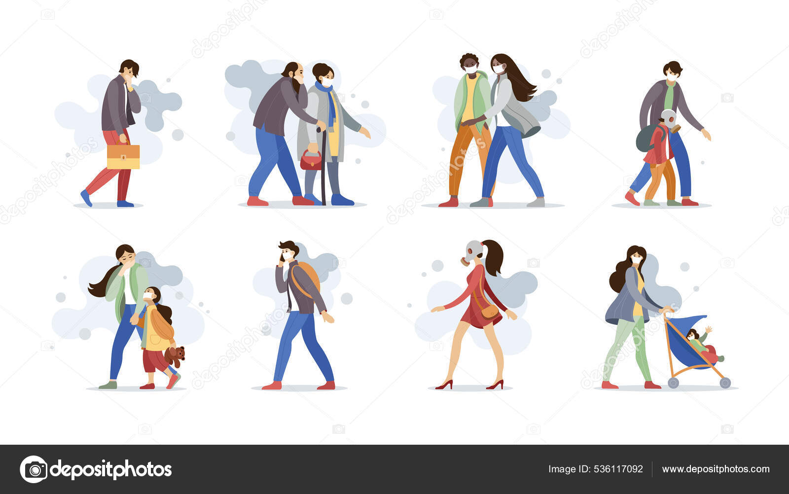 People Family Elderly Character Choking Dust Wearing Protective Face ...