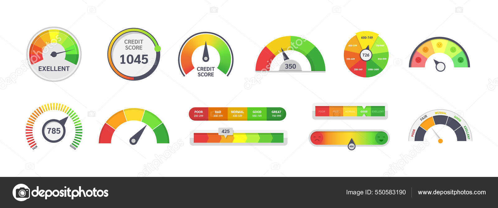 Multicolored Speedometer Scale Set Meter Level Score Measure Graphic ...