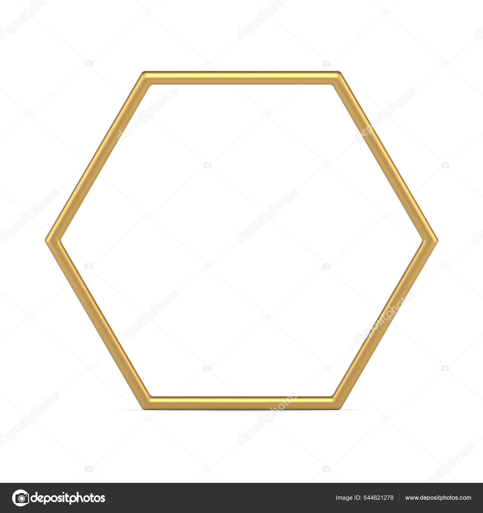 Realistic golden hexagon outline traditional shape metallic decorative ...