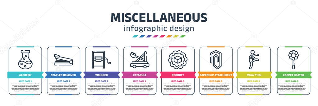 miscellaneous infographic design template with alchemy, stapler remover ...