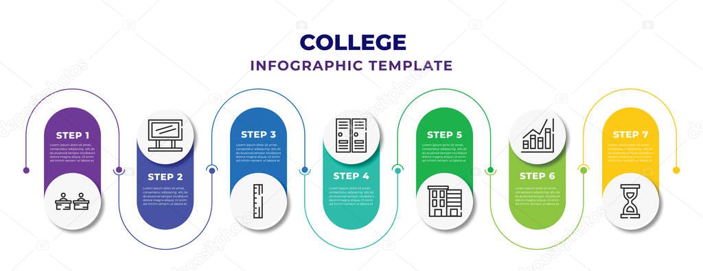 college infographic design template with college classroom, big ...