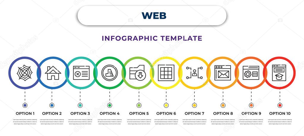 web infographic design template with cobweb and spider, home button ...