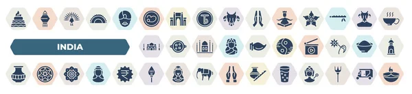 set of 40 filled india icons. glyph icons such as yagna, telugu ...