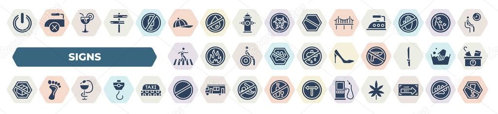 set of 40 filled signs icons. glyph icons such as power button, cap ...