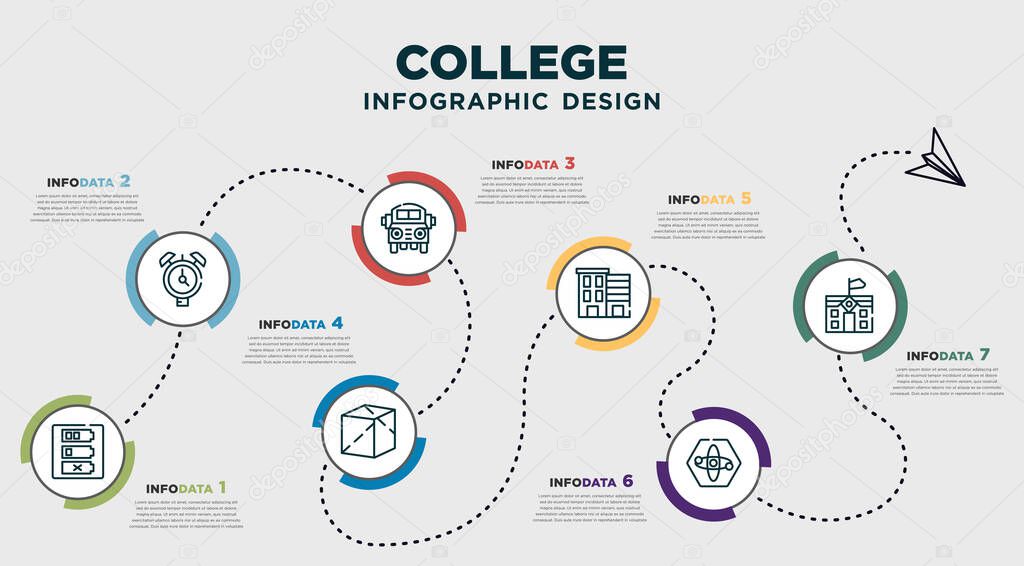 infographic template design with college icons. timeline concept with 7 ...