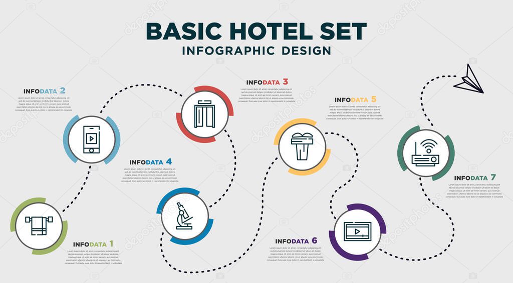 infographic template design with basic hotel set icons. timeline ...