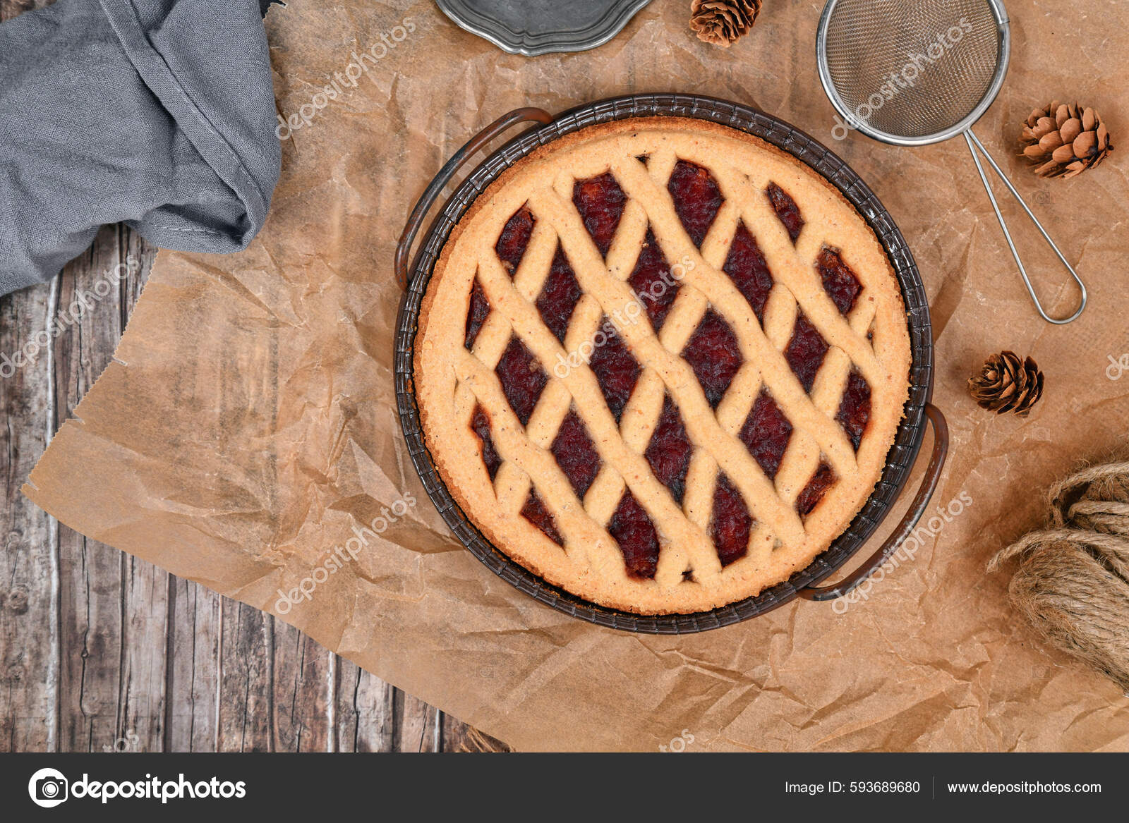 Top View Homemade Pie Called 'Linzer Torte' Traditional Austrian ...