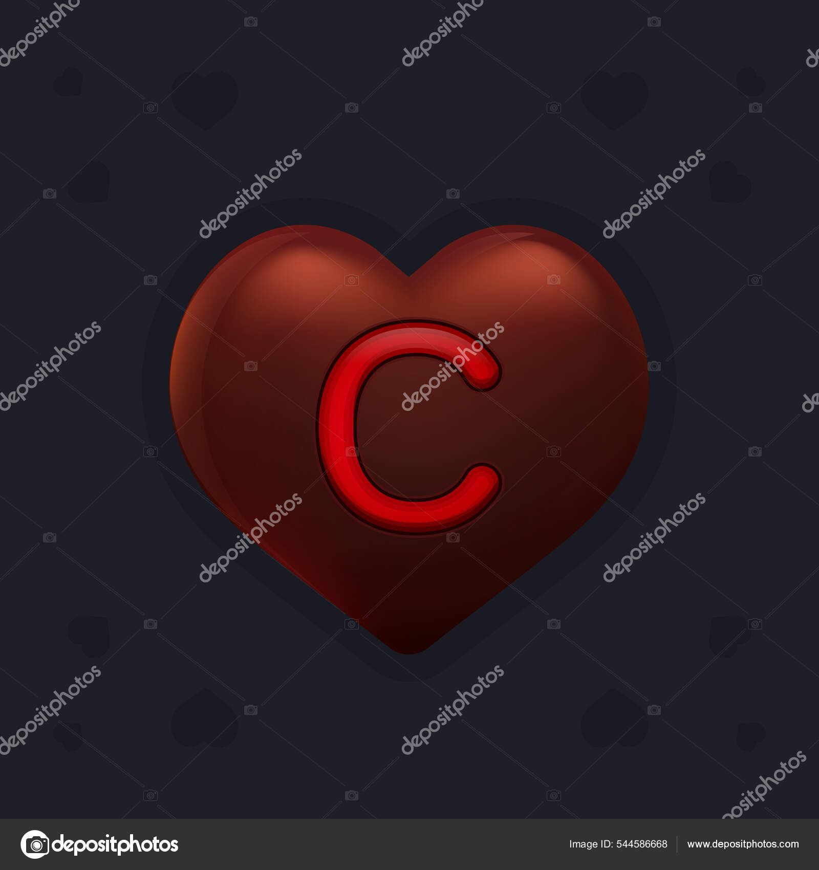 Realistic dark chocolate heart with marmalade letter C inside ...