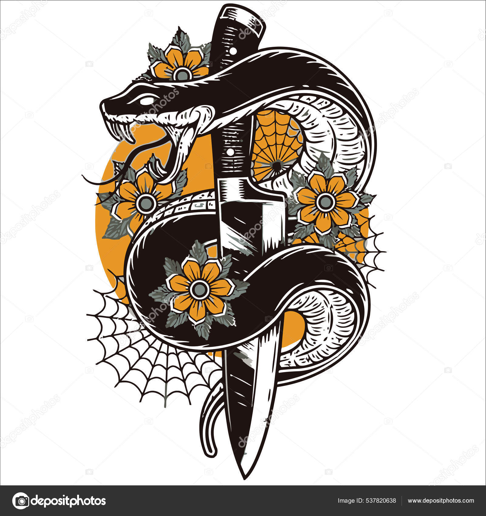 Snake Coiled Sharp Blade Pretty Flower Eps Stock Vector by ...
