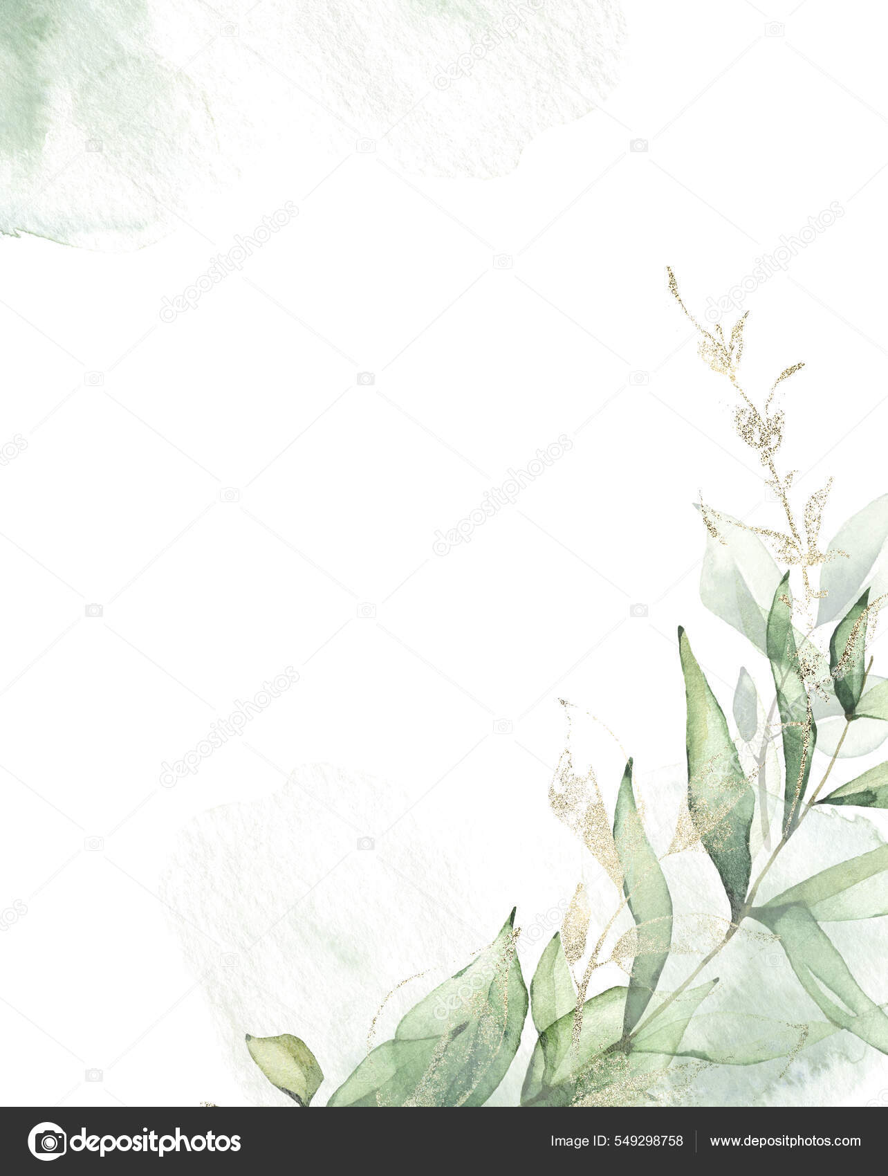 Watercolor painted gentle greenery frame template. Green and background ...