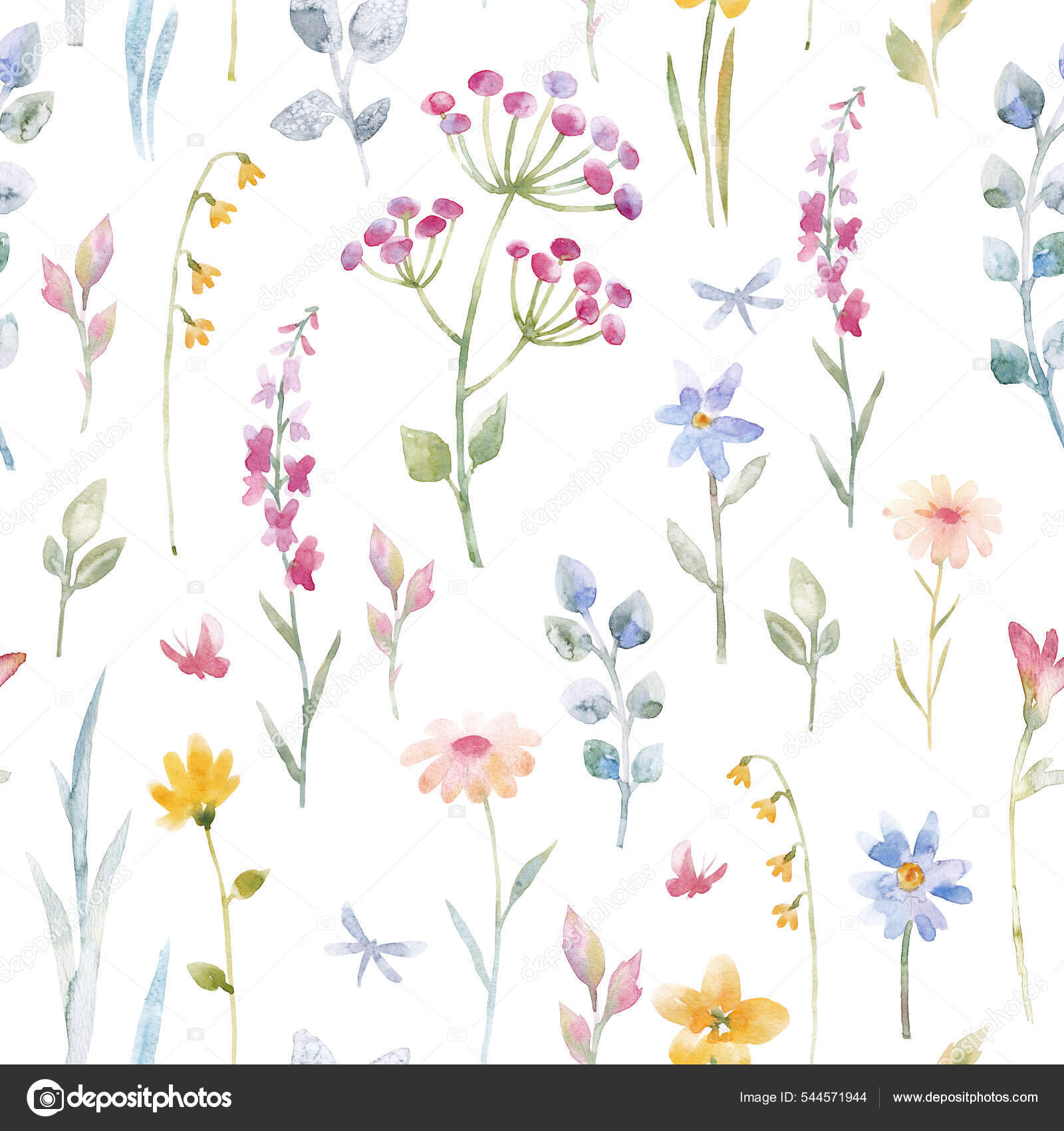 Beautiful seamless floral pattern with watercolor gentle spring flowers ...