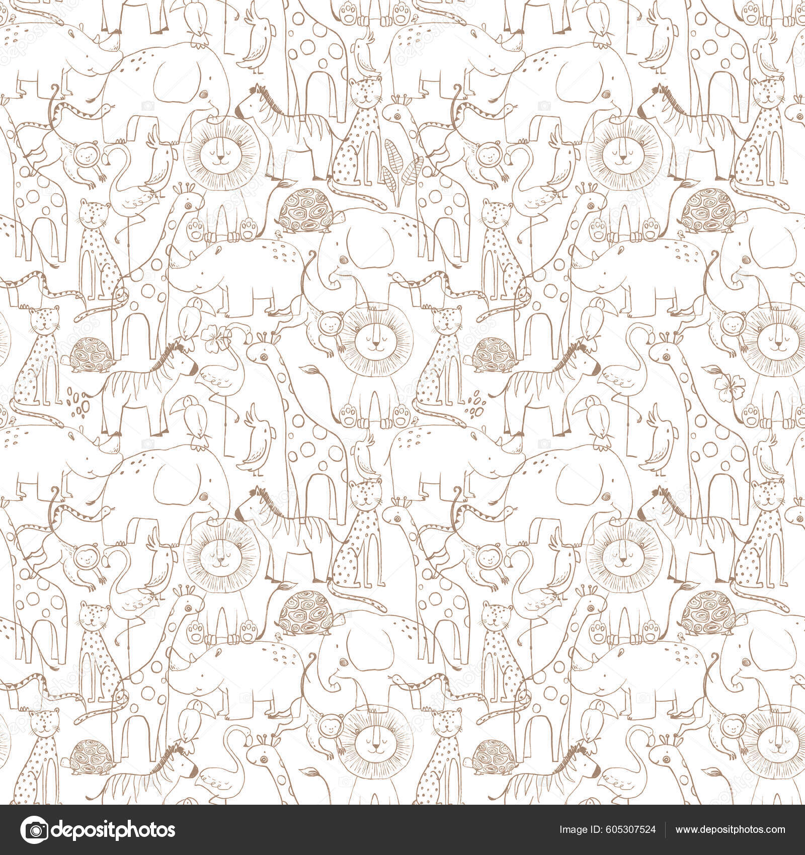 Beautiful Seamless Pattern Cute Baby Animals Stock Illustration — Stock ...