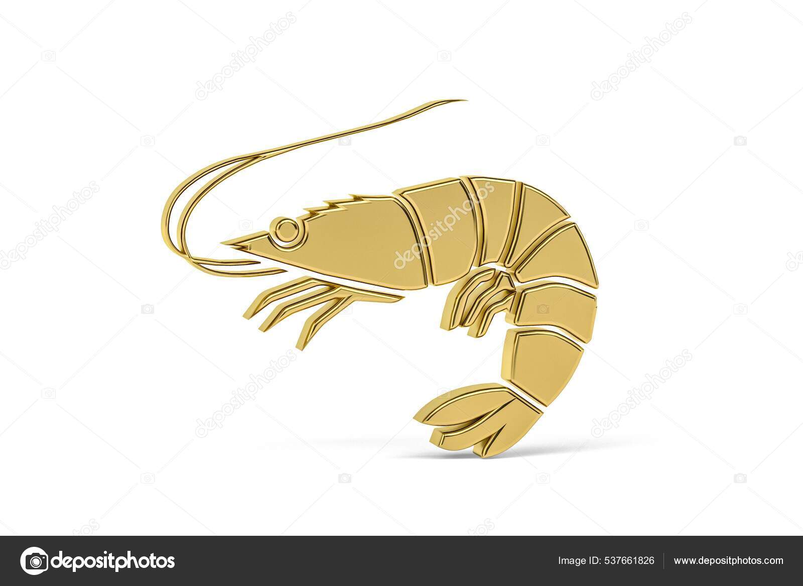 Golden Prawn Icon Isolated White Background Render Stock Illustration ...