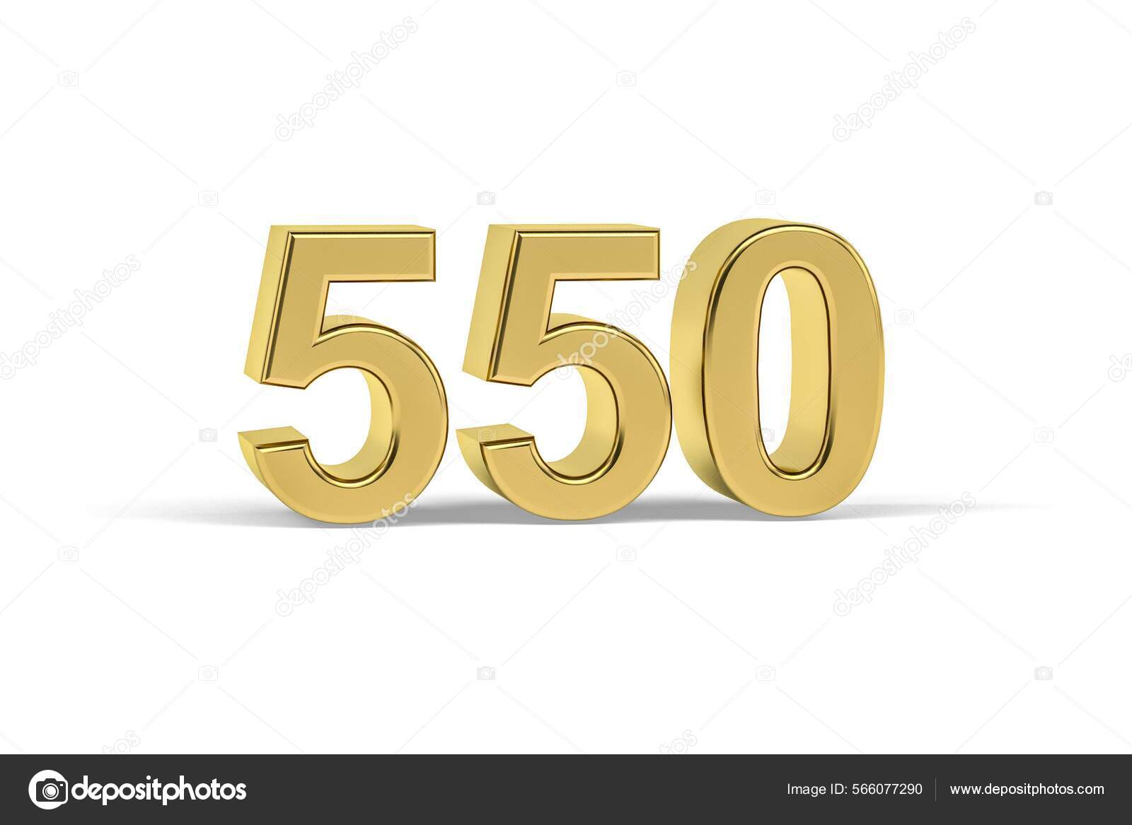Golden Number 550 Year 550 Isolated White Background Render — Stock ...