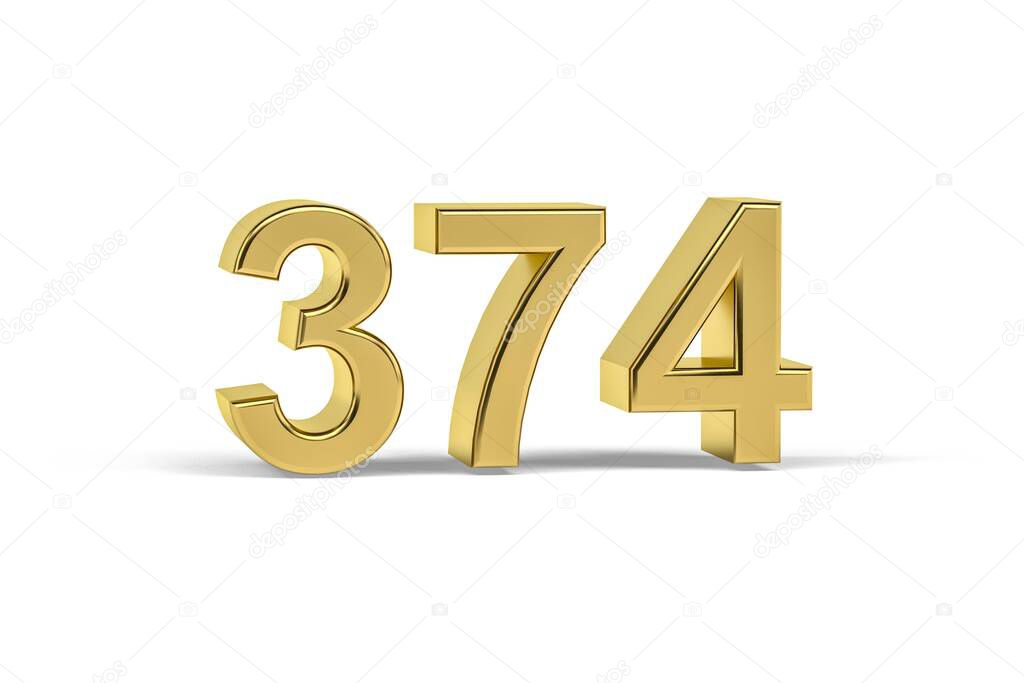 Oro 3d número 374 - Año 374 aislado sobre fondo blanco - 3d render 2023