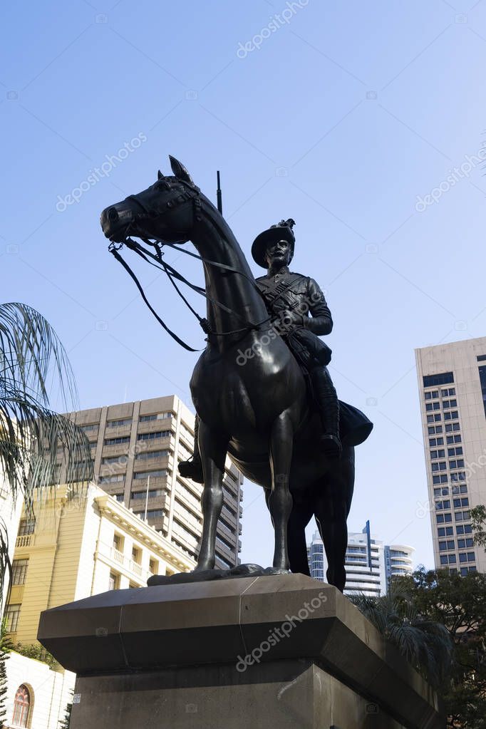 Australian soldier on horseback statue at Anzac Memorial Park, Brisbane ...