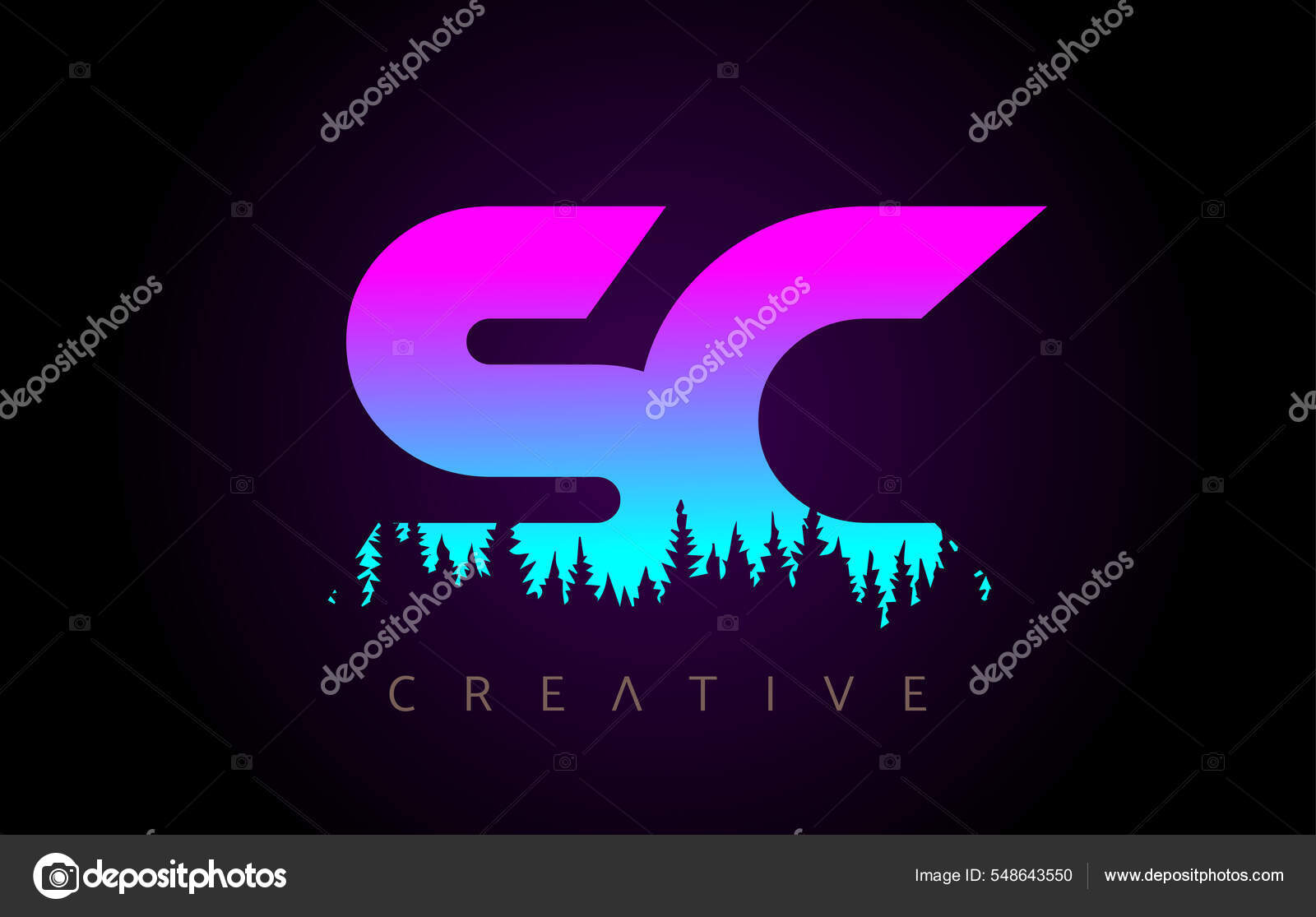 Letters Logo Design Purple Blue Colors Pine Forest Trees Concept Stock ...