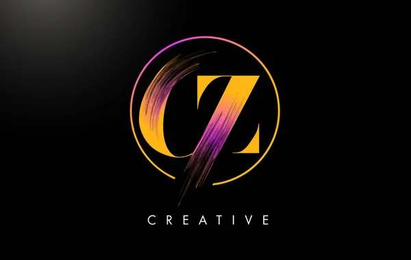 Orange Circular Letter Logo Circle Brush Design Black Background Stock ...