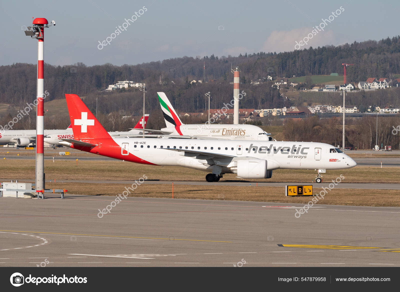 Zurich Switzerland February 2022 Helvetic Airways Embraer E190 Aircraft ... Zurich Switzerland February 2022 Helvetic Airways Embraer E190 Aircraft ...