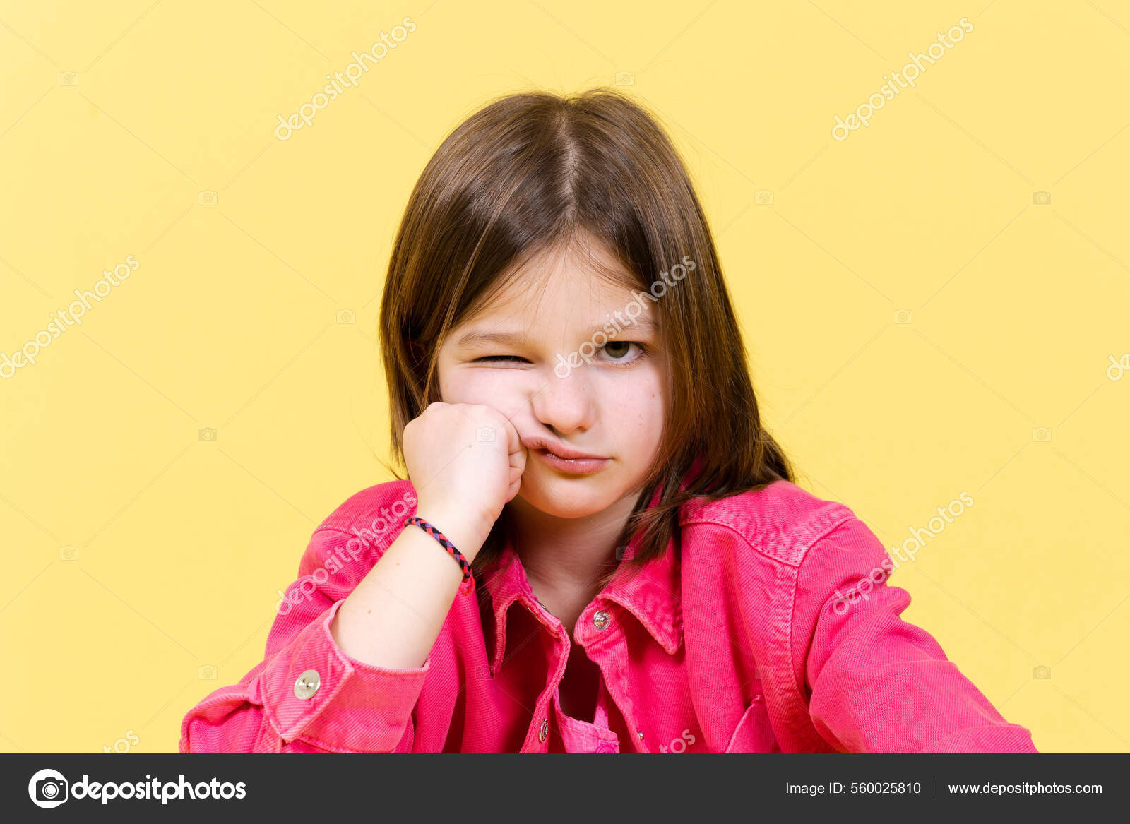 Portrait Bored Sad Little Girl Looking Camera — Stock Photo © Egoitzbengoetxea #560025810