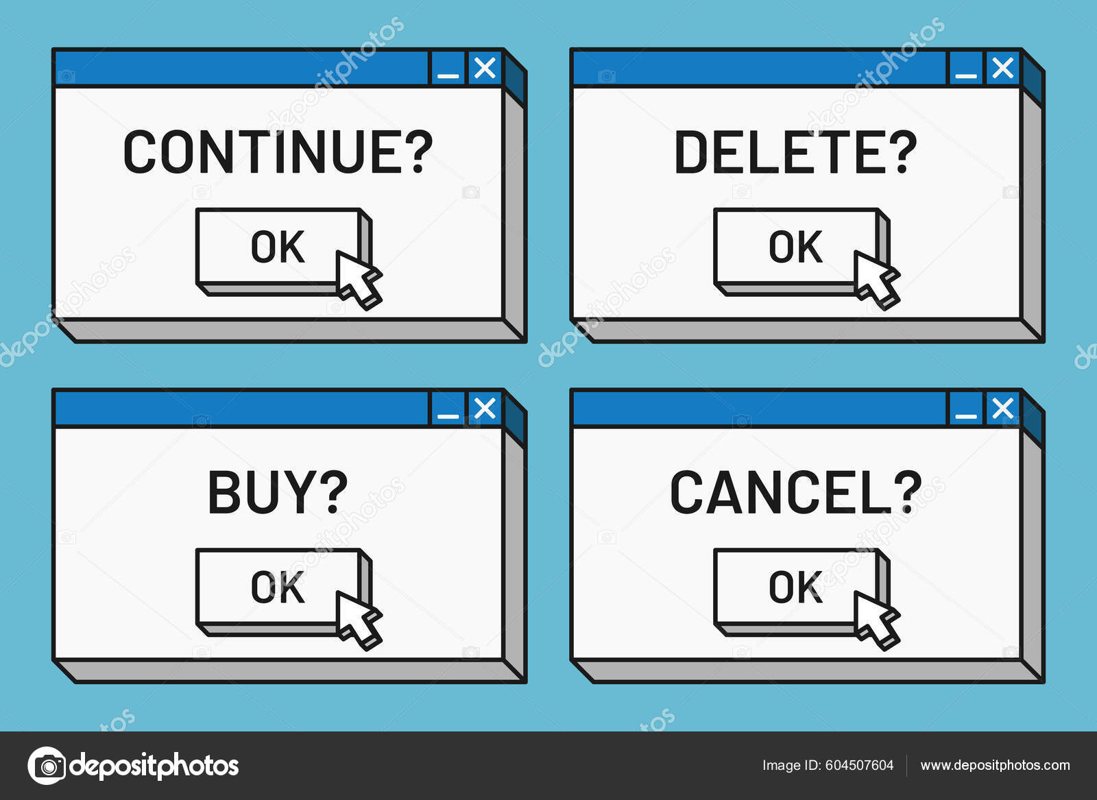 Desktop Window App Confirm Action Button Cartoon Style Vector Flat ...