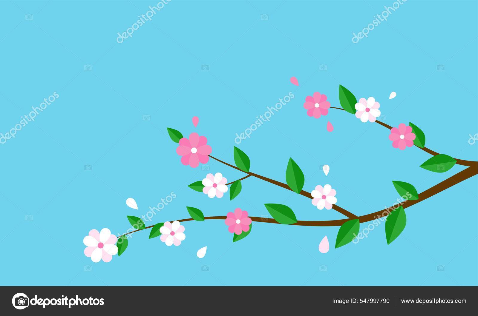 Spring Tree Branch Flowers Leaves Stock Illustration by ©clelia-clelia ...