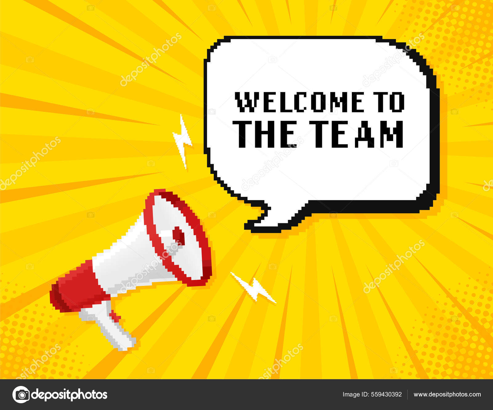 Welcome to the team megaphone for banner design. Pixel style.Vector ...