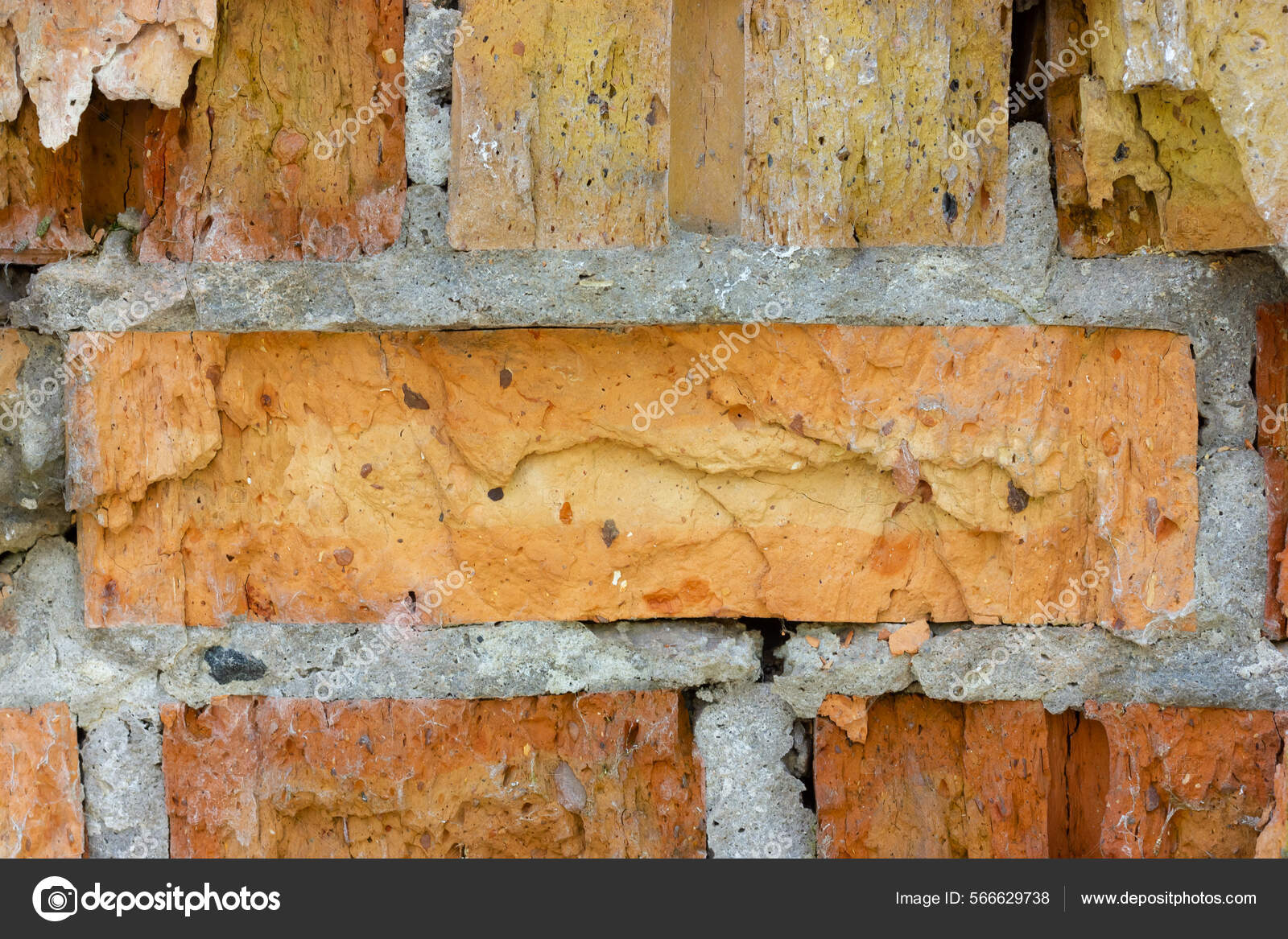 Broken red brick. Damaged brick wall. Seam on brickwork. Stock Photo by ...