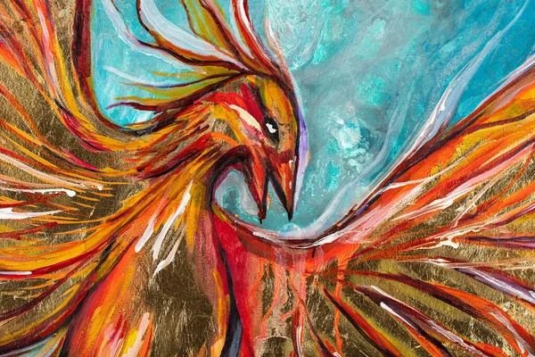 Creative fantasy bright paint with amazing Fiery Phoenix bird. - Stock ...