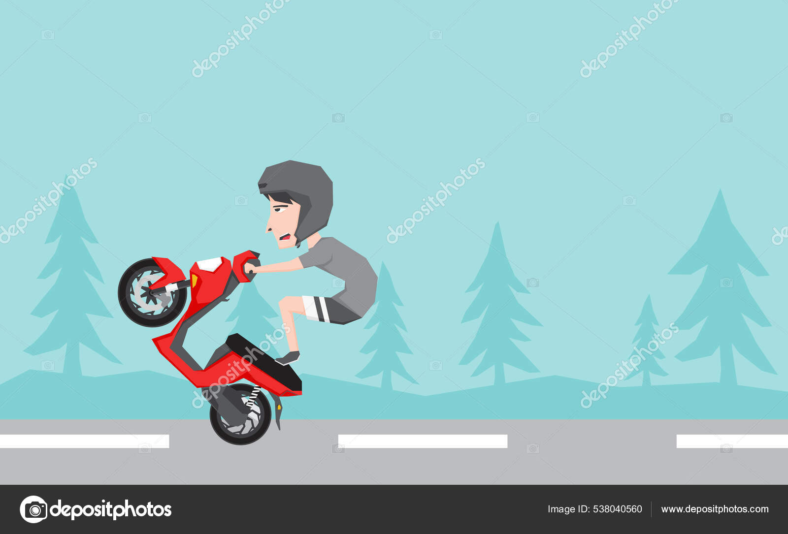 Cartoon Motorbike Wheelie