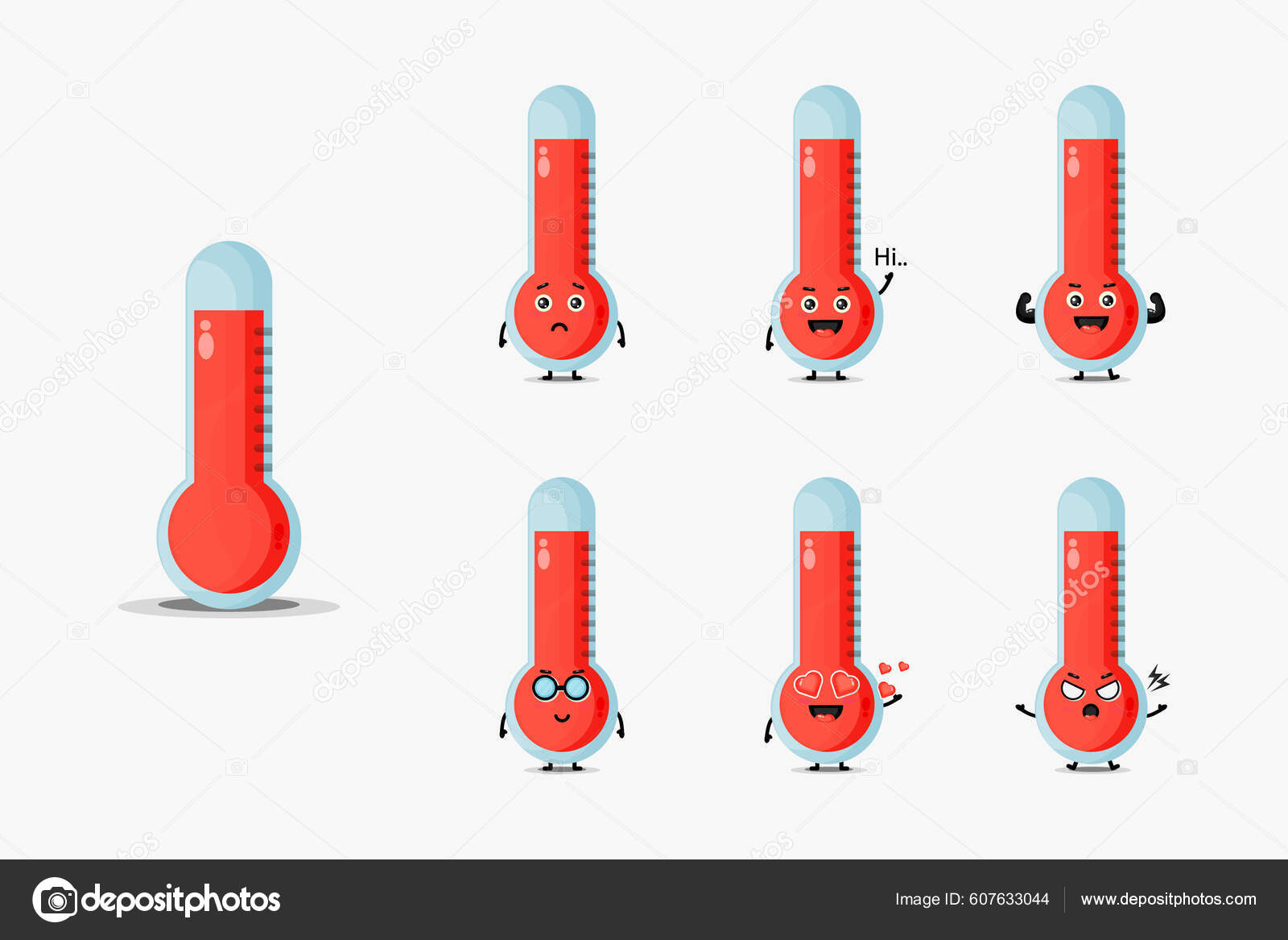 Cute Thermometer Mascot Set Stock Vector by ©tridatustudio 607633044