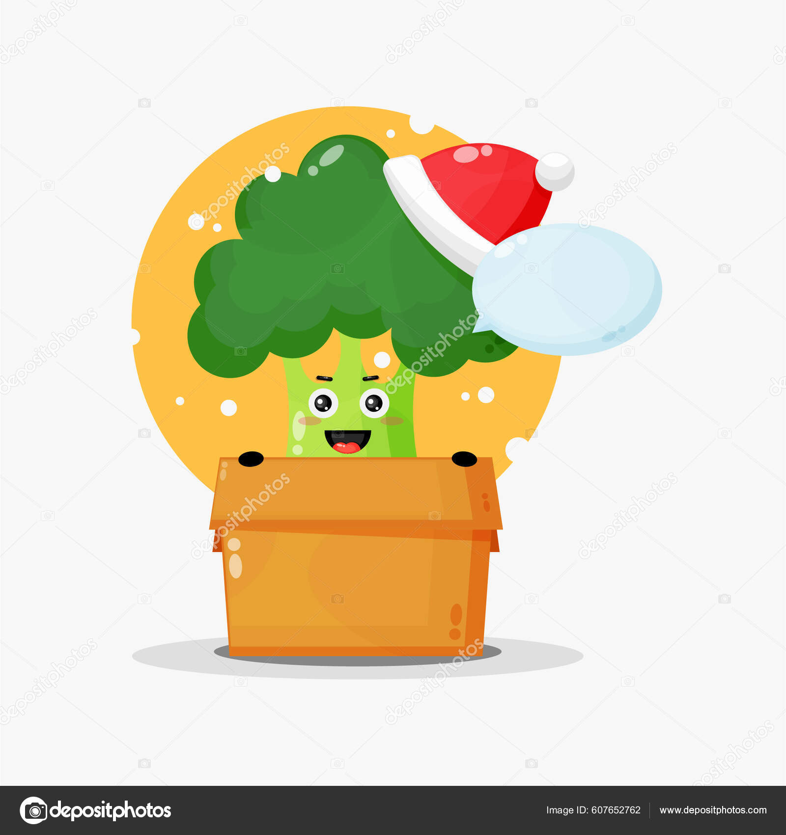 Cute Broccoli Mascot Box Wearing Christmas Hat Stock Vector by ...