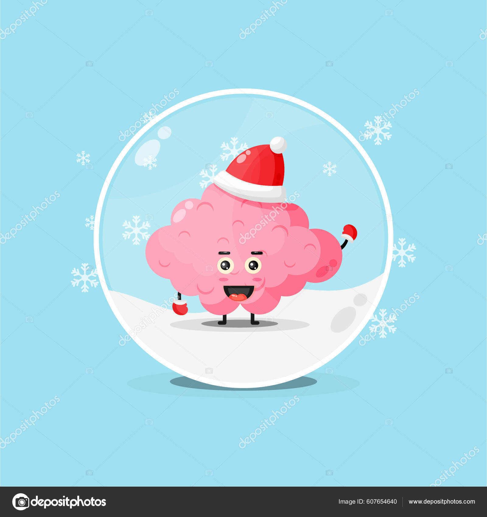 Cute Brain Wearing Christmas Hat Snowglobe Stock Vector by ...