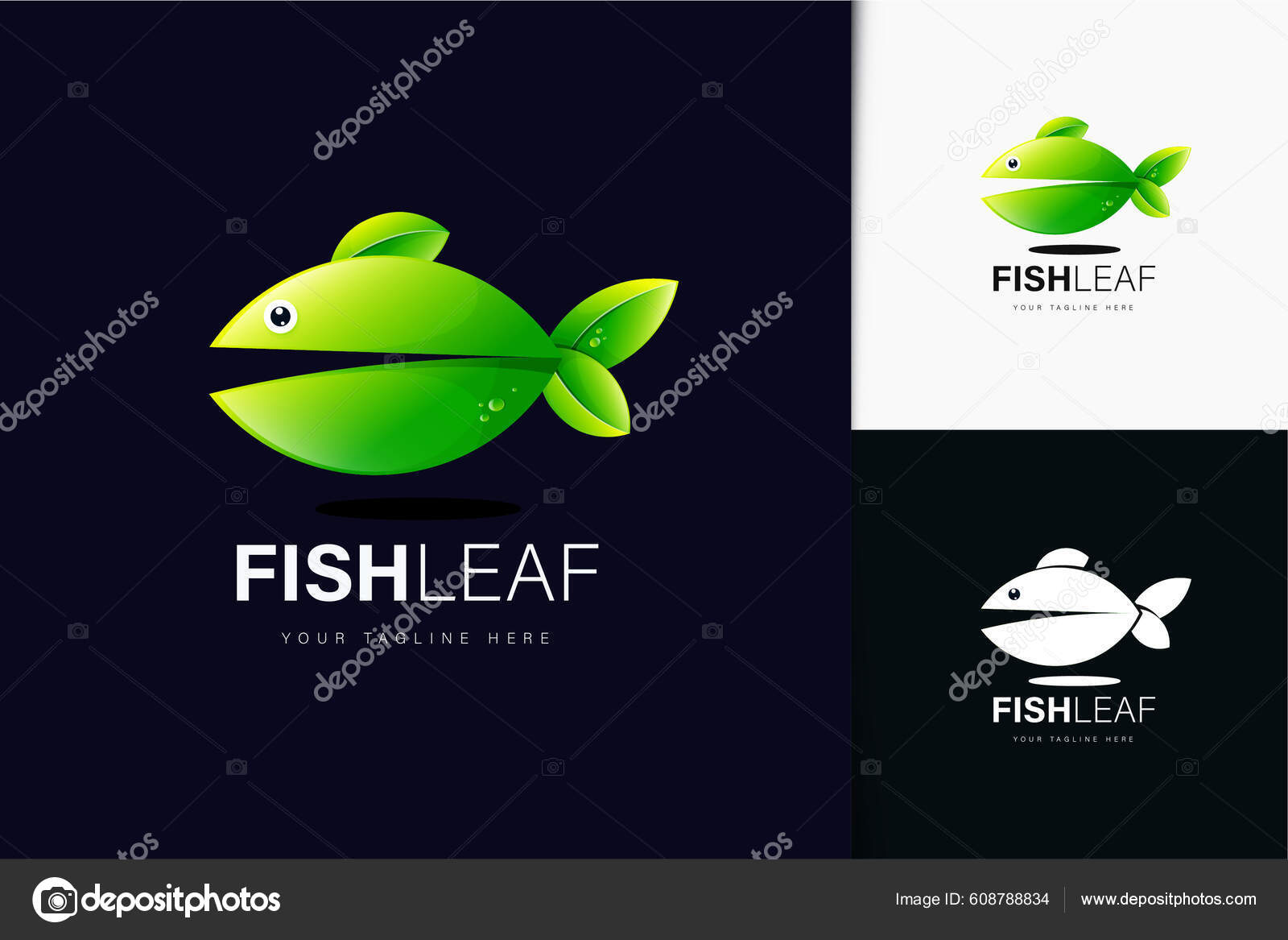 Fish Leaf Logo Design Gradient Stock Vector by ©tridatustudio 608788834