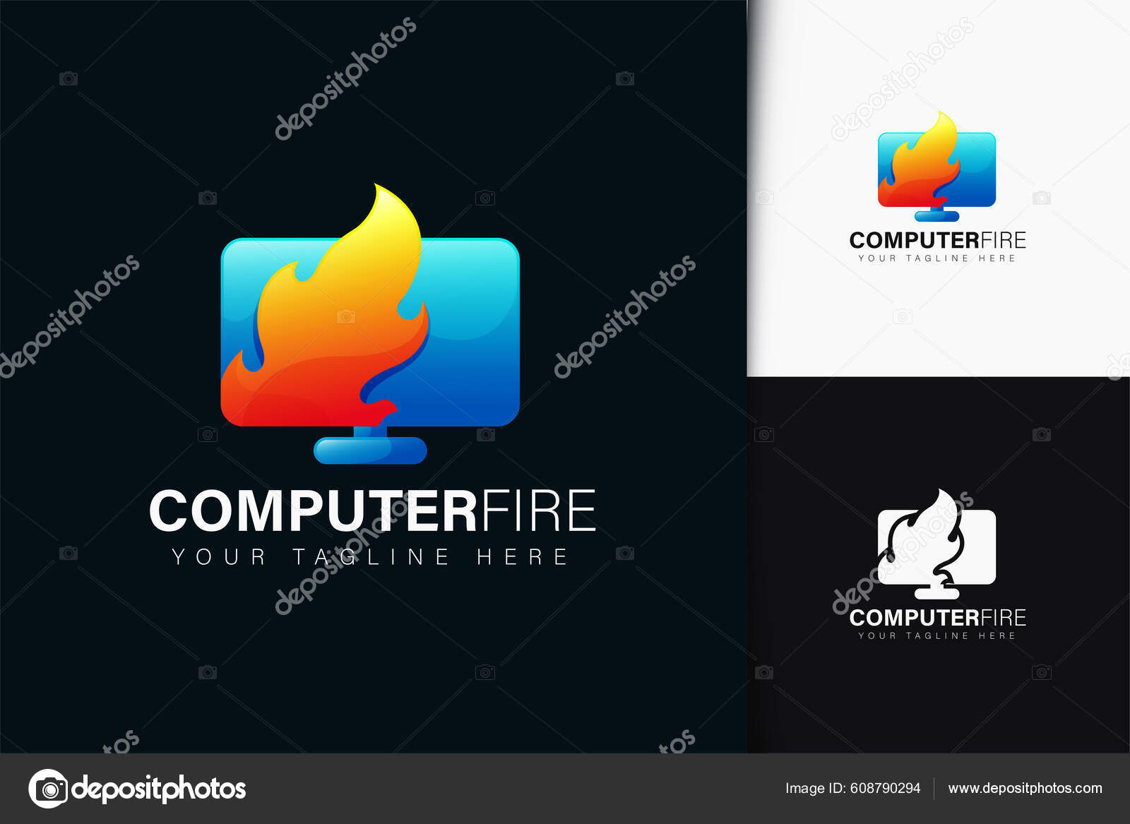 Computer Fire Logo Design Gradient Stock Vector by ©tridatustudio 608790294