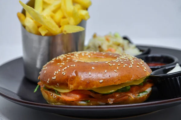 fast food menu. hamburger, french fries and salad. burger with beef ...