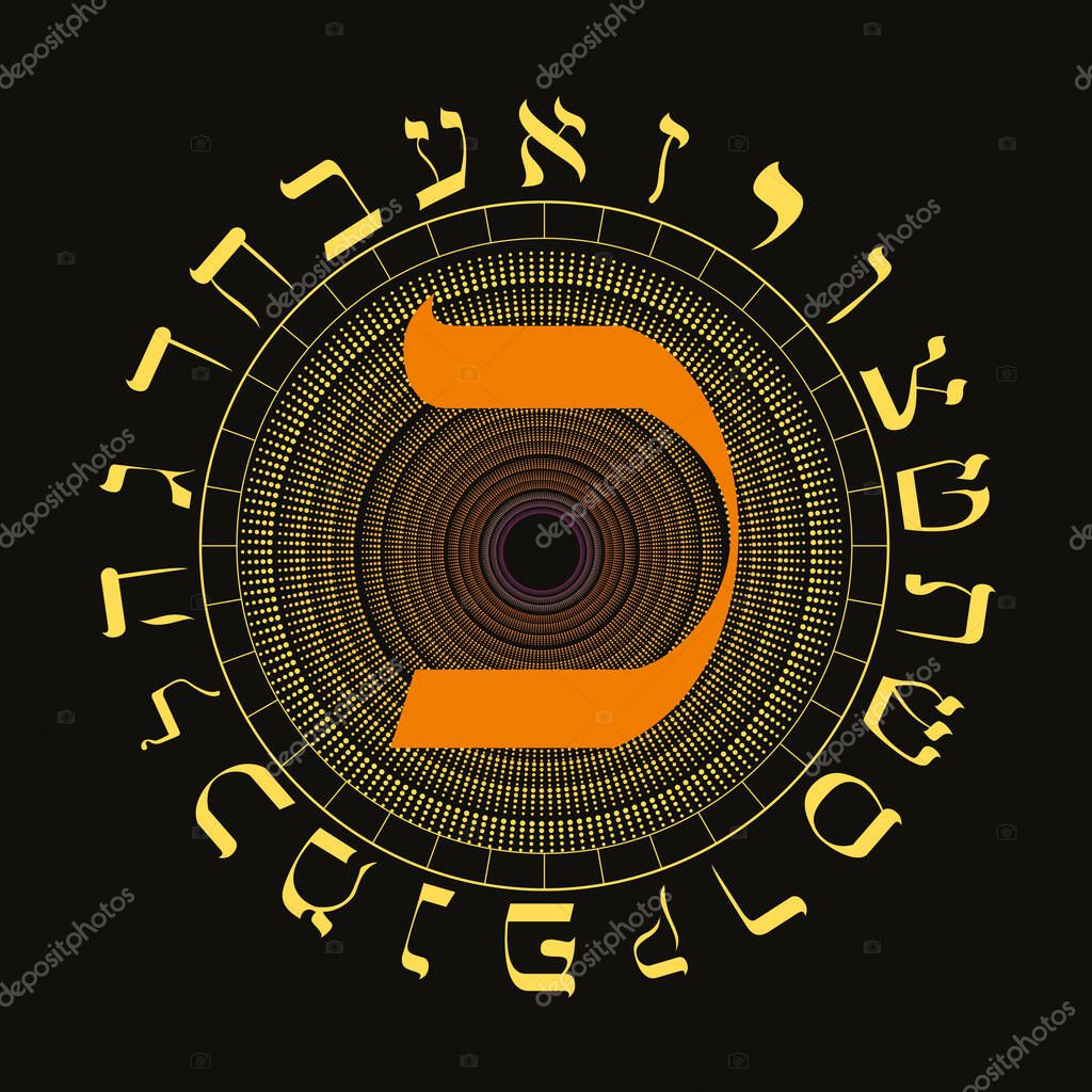 Ilustración vectorial del alfabeto hebreo en diseño circular. Carta ...