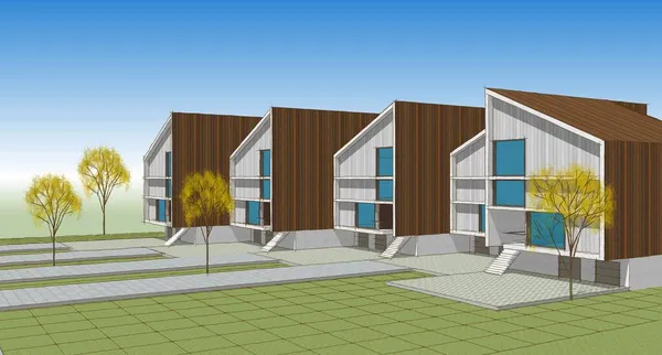 modern architecture modular house 3d rendering - Stock Image - Everypixel