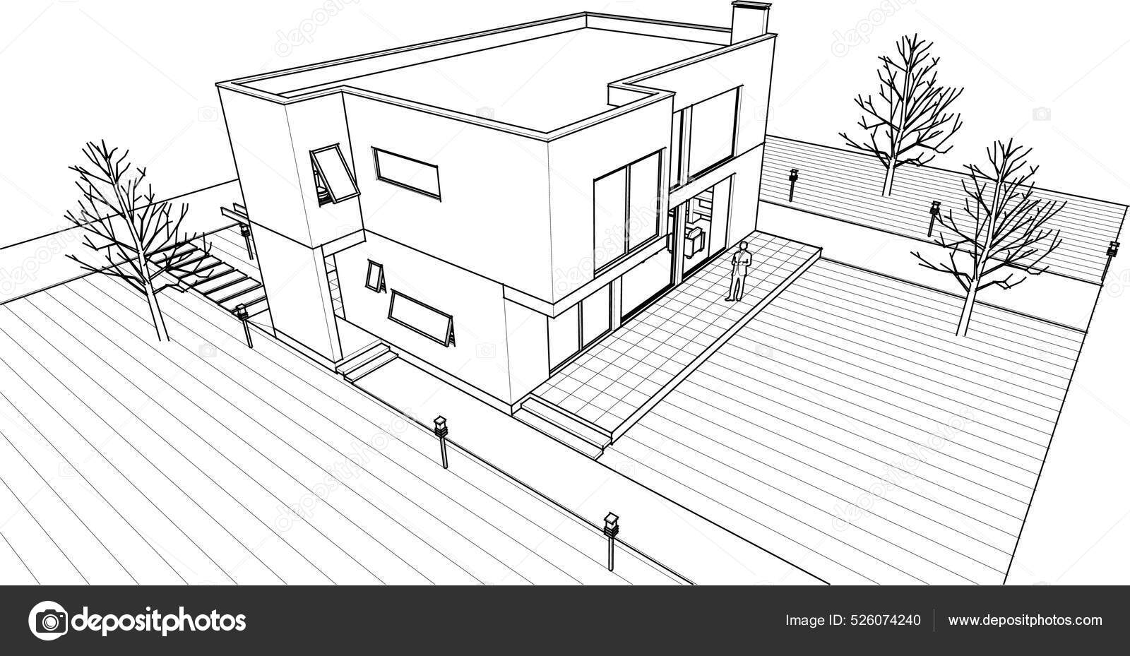 Modern House Architectural Project Sketch Illustration Stock Vector ...