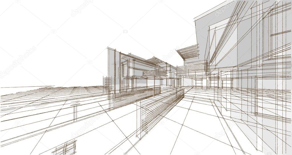 casa moderna proyecto arquitectónico bosquejo 3d ilustración 2023