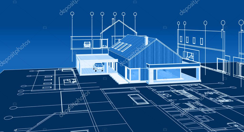 casa moderna proyecto arquitect nico bosquejo 3d ilustraci n 2024