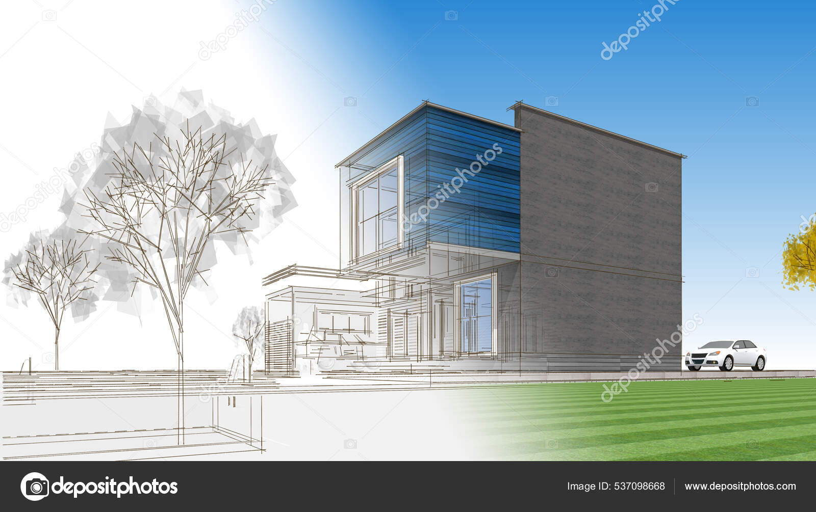 Modern House Architectural Project Sketch Illustration — Stock Photo ...