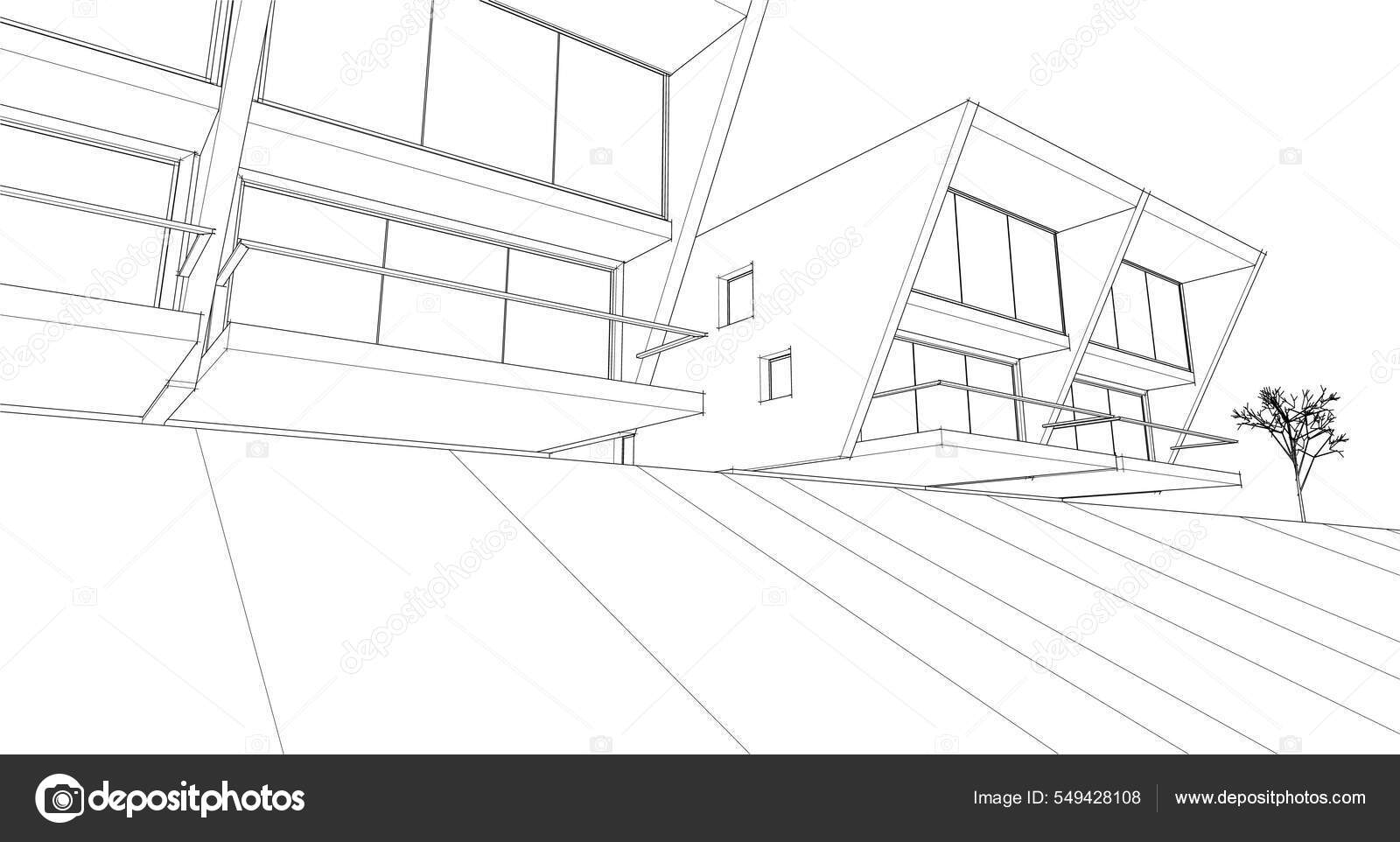 Modern House Architectural Sketch Rendering Stock Vector by ©SAdesign ...