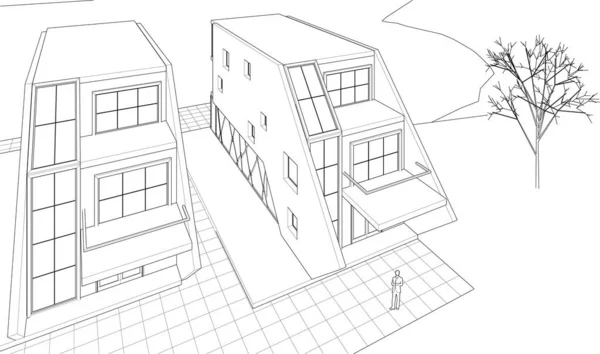 Modern House Architectural Sketch Rendering Stock Vector by ©SAdesign ...