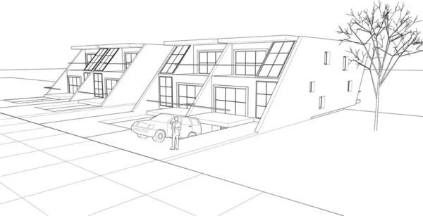 Modern House Architectural Sketch Rendering Stock Vector by ©SAdesign ...