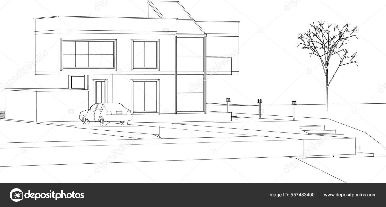 Townhouse Architectural Project Sketch Illustration Stock Vector by ...
