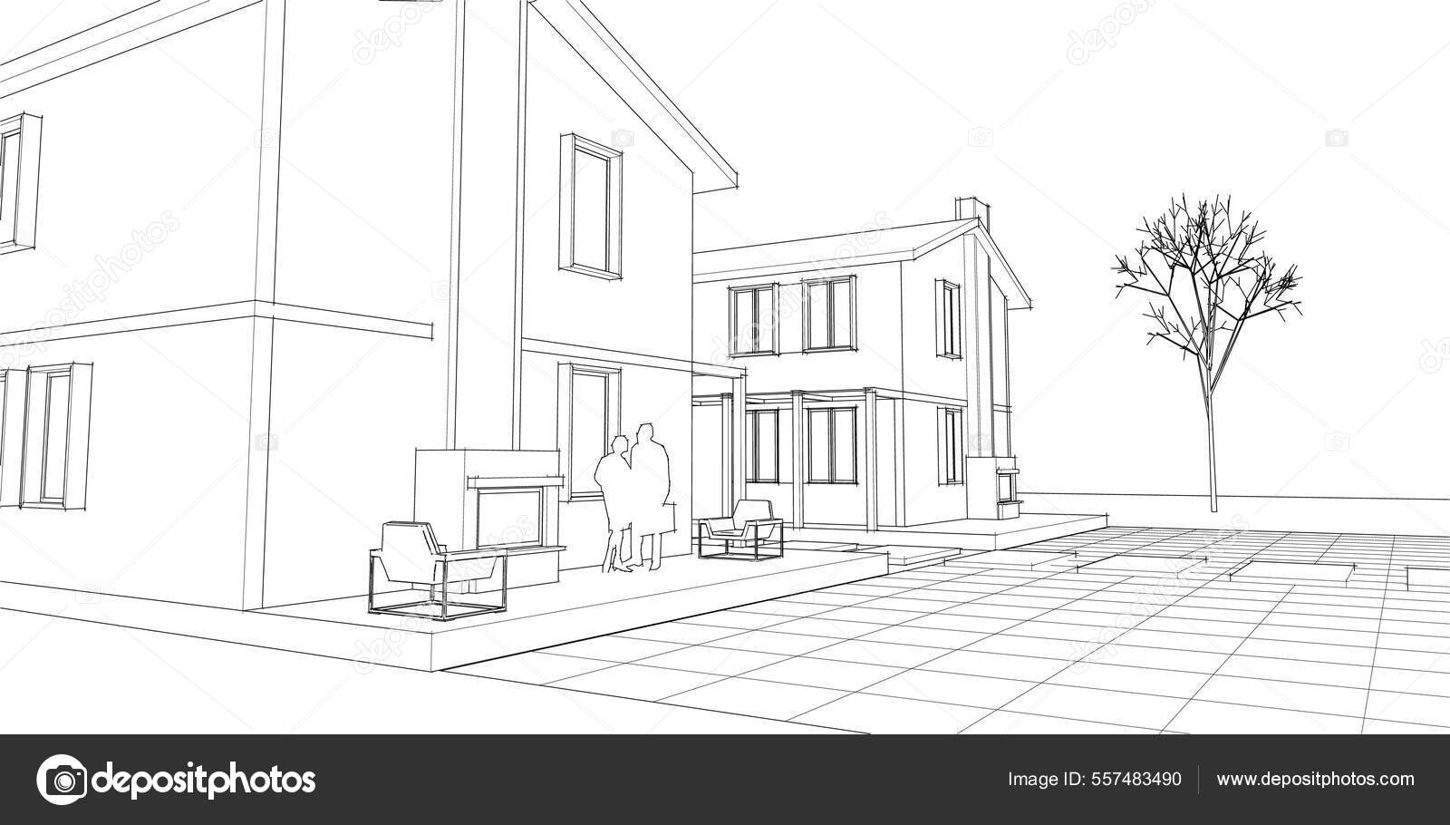 Townhouse Architectural Project Sketch Illustration Stock Vector by ...