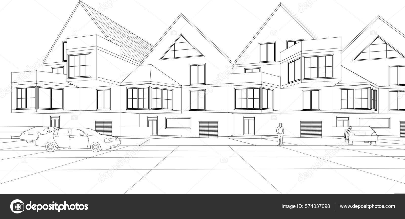 Townhouse Architectural Sketch Vector Illustration Stock Vector by ...